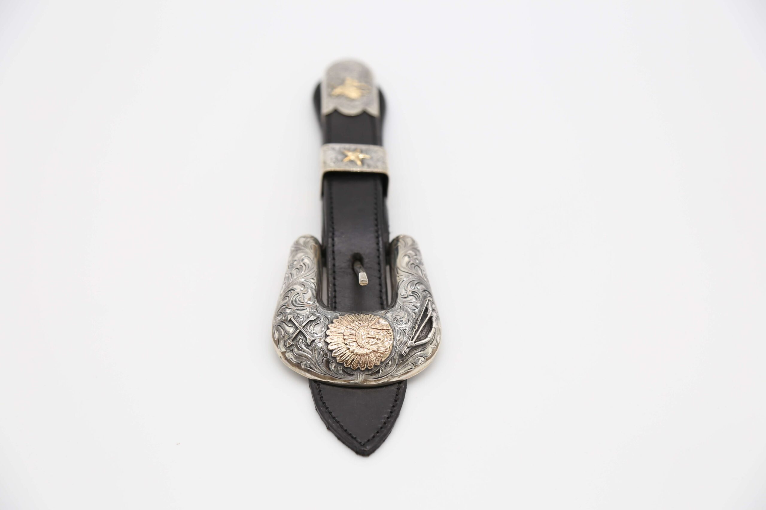 Two Toned Chief Head Engraved Sterling Silver Ranger Belt Buckle Set ...