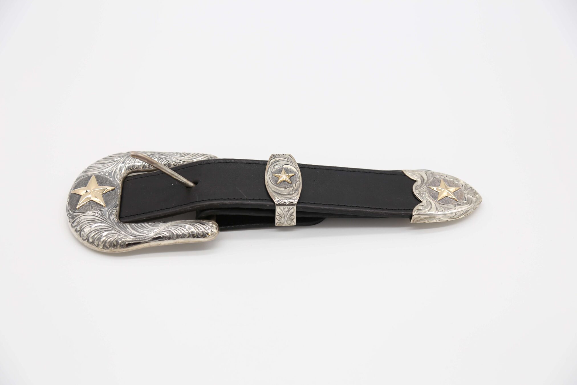 Two Toned One Star Engraved Sterling Silver Ranger Belt Buckle Set ...